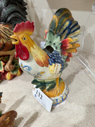 Fitz and Floyd Colorful Ceramic Rooster Pitcher, Multi-Colored Design