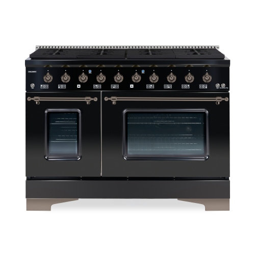 Hallman 48 Dual Fuel Range, Glossy Black, Classico Bronze Trim, NIB ...