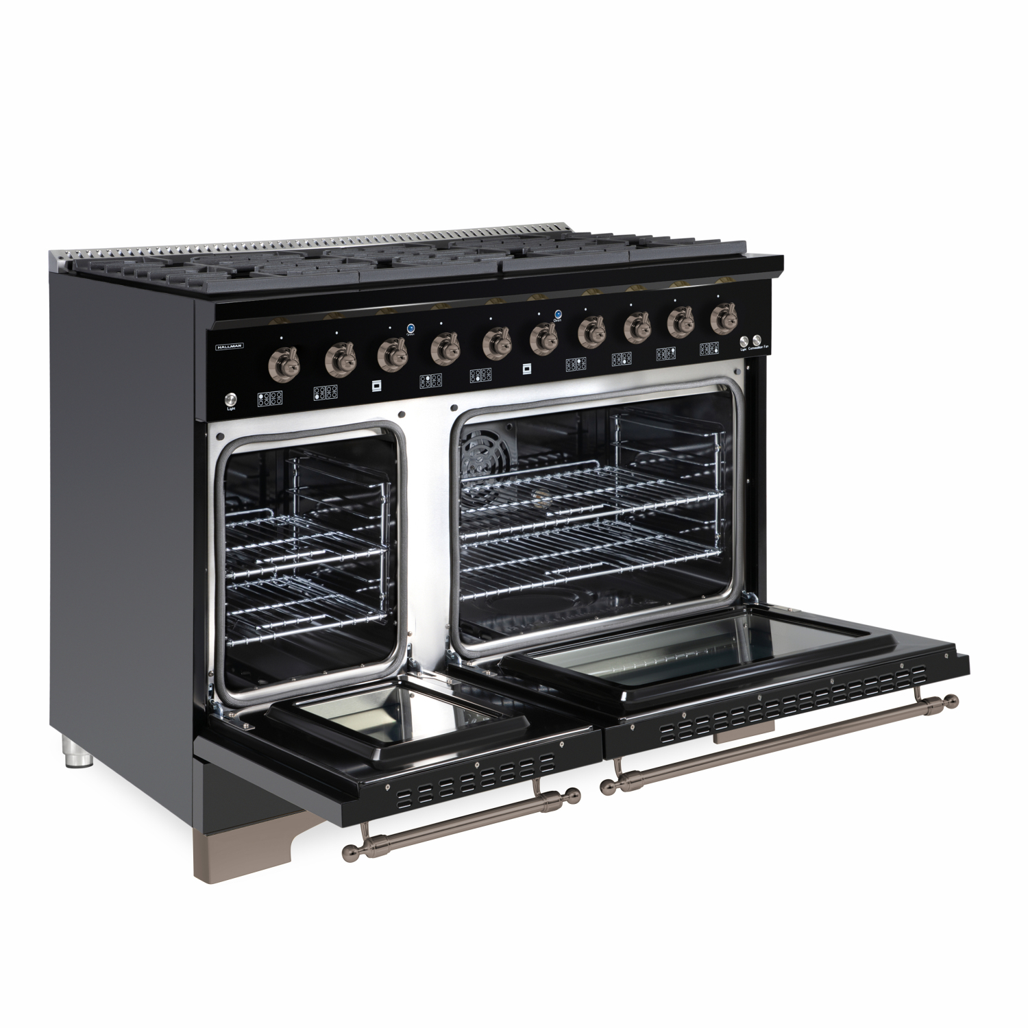 Hallman 48 Dual Fuel Range, Glossy Black, Classico Bronze Trim, NIB ...