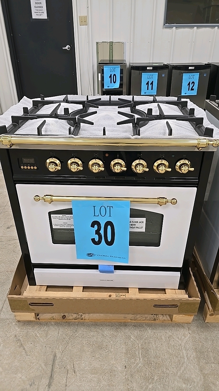 Hallman 30 Custom Range in Glossy Black, White Door and Brass Trim ...