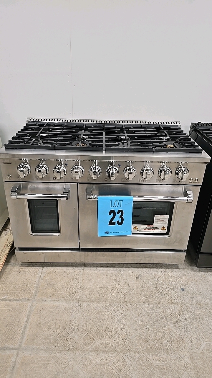 Hallman 48 Range in Stainless with Chrome Trim, Floor Model
