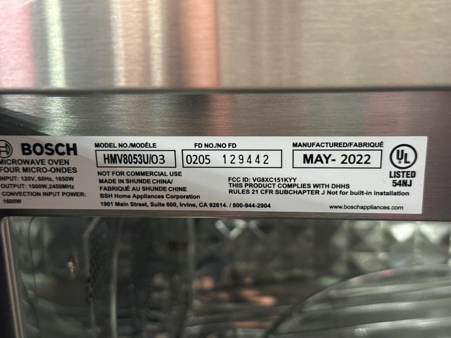 Bosch over-the-range microwave HMV3053U/02 with 1.6 cu.ft capacity ...